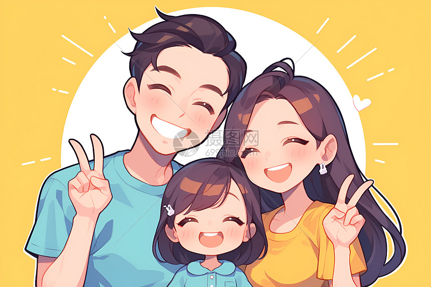 爸爸妈妈和可爱的女儿插画图片下载 正版图片601057490 摄图网