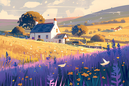 熏衣草小屋插画图片下载-正版图片601059051-摄图网