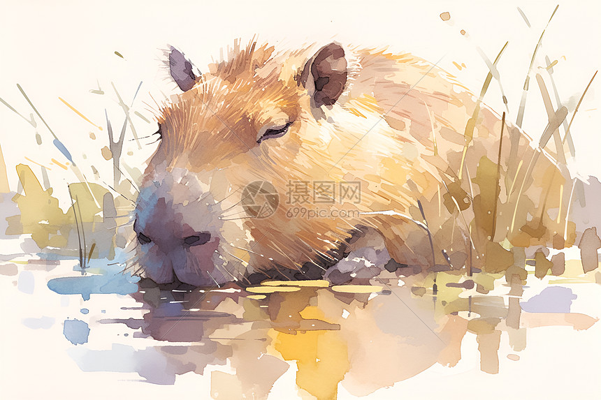日光浴下的水豚插画图片下载-正版图片601063309-摄图网
