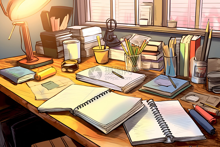 学生的工作桌插画图片下载-正版图片601080773-摄图网