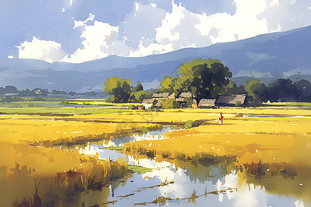 金黄稻田的色彩之美插画图片下载-正版图片601097197-摄图网