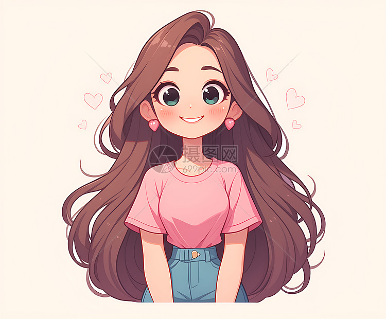 活泼可爱的长发女孩插画图片下载-正版图片601107882-摄图网
