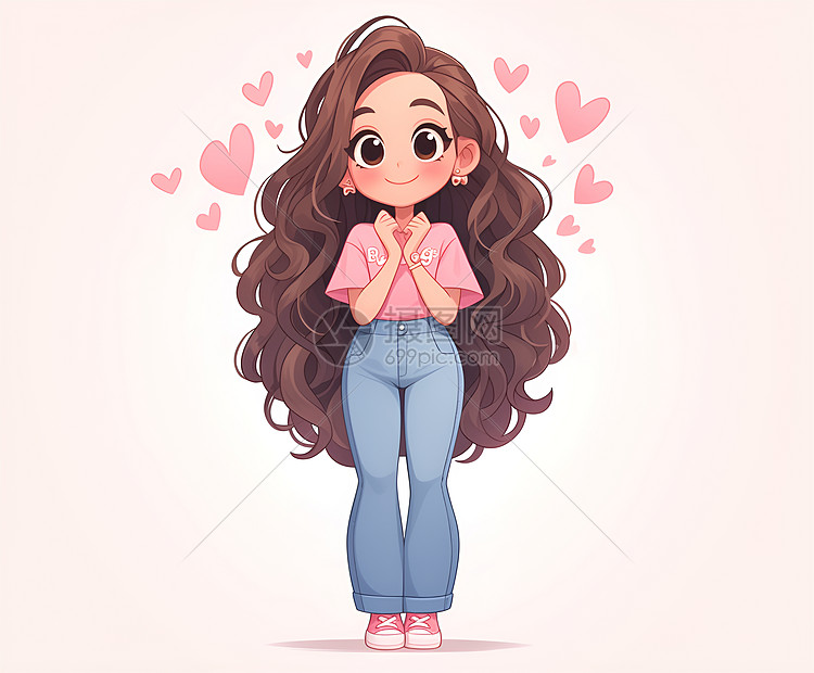可爱的长发女孩插画图片下载-正版图片601110657-摄图网