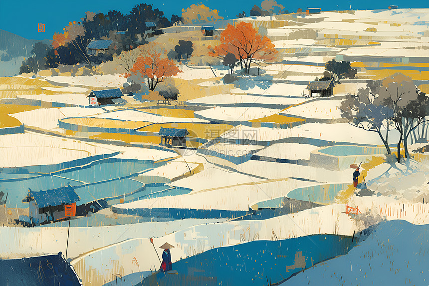 绘画的水稻田插画插画图片下载-正版图片601122380-摄图网
