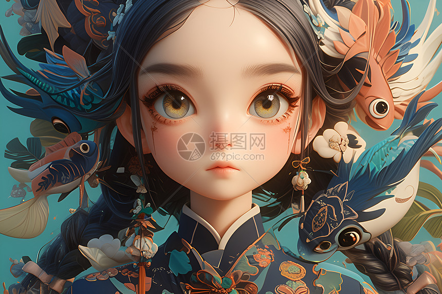 卡通艺术女孩插画图片下载 正版图片601138598 摄图网