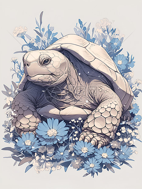 花朵间的乌龟插画图片下载-正版图片601145729-摄图网