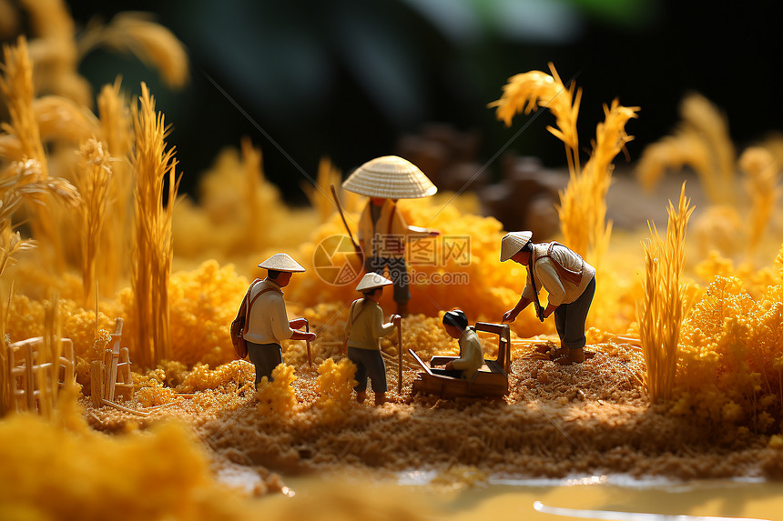 黄金稻田中微小身影图片素材-正版创意图片601158918-摄图网