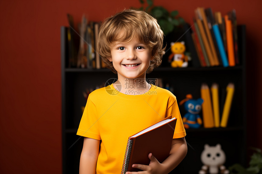 开心读书的小男孩高清图片下载-正版图片601160273-摄图网