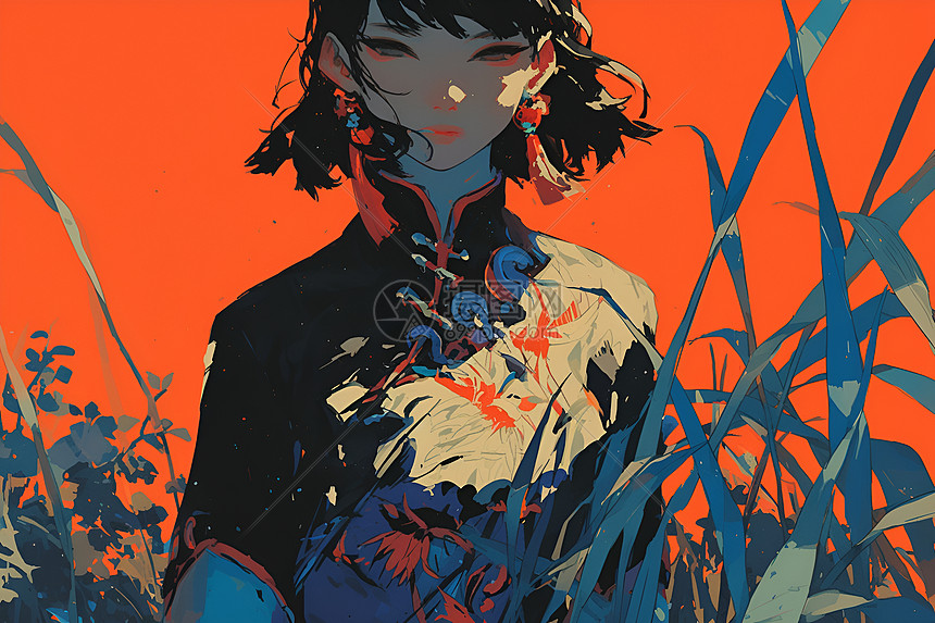 草丛的女子插画图片下载-正版图片601166989-摄图网