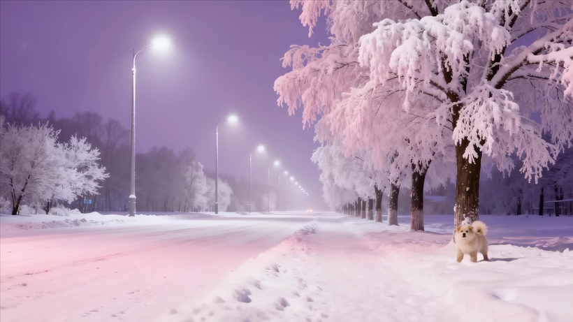 冬季雪景街道与可爱小狗的宁静夜晚mp4格式视频下载_正版视频编号4938670-摄图网