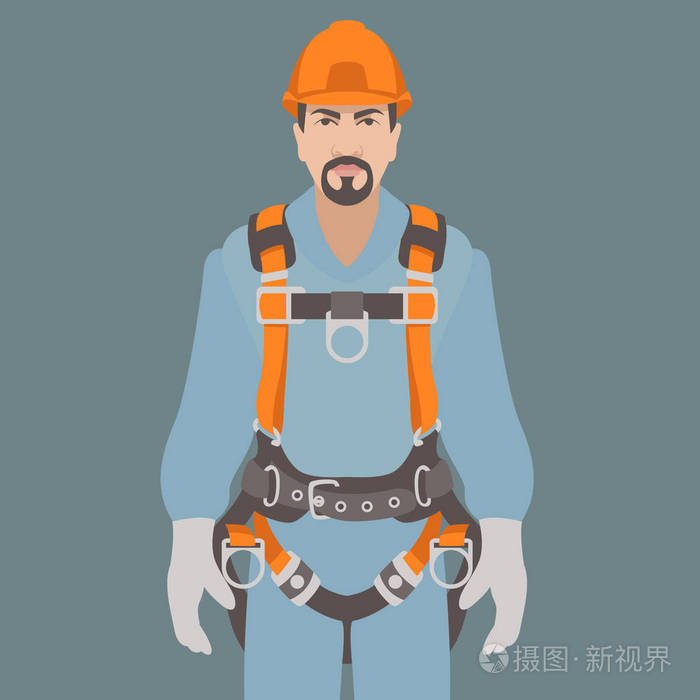 工人攀登安全带矢量插画平面式插画-正版商用图片05ak27-摄图新视界