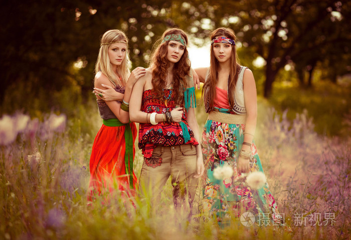 嬉皮士在该字段中的女孩照片-正版商用图片05b4s1-摄图新视界