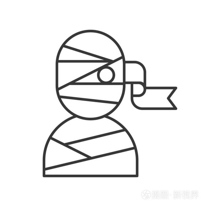 木乃伊头, 万圣节字符可编辑笔画插画-正版商用图片07jxzl-摄图新视界