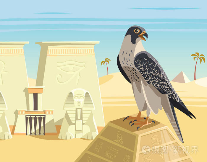 猎鹰在古埃及金字塔的顶端插画-正版商用图片0839um-摄图新视界