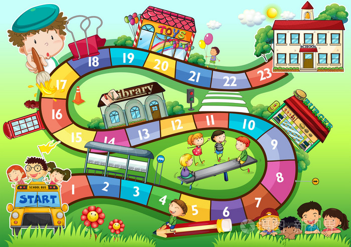 学校主题棋盘游戏插画-正版商用图片0893sf-摄图新视界