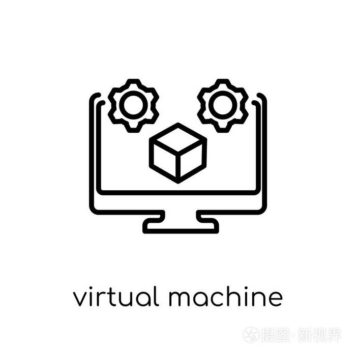 虚拟机图标。时尚现代平面线性向量虚拟机图标在白色背景从细线技术汇集, 可编辑的轮廓笔画向量例证插画-正版商用图片08kwrh-摄图新视界