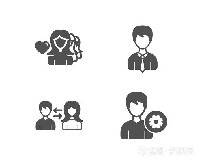 一套人沟通, 女人爱和商人的图标。支持标志。人们聊天, 用户数据, 编辑配置文件。质量设计要素。经典风格。向量插画-正版商用图片0nmzzo ...