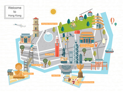 香港插画-香港手绘-香港卡通图-摄图新视界