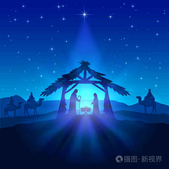 圣诞星和耶稣的诞生插画 正版商用图片0o842v 摄图新视界