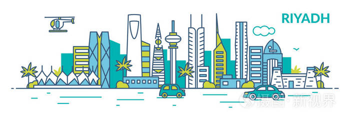 利雅得城市天际线插画-正版商用图片0q7gfy-摄图新视界