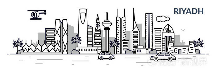 利雅得城市天际线插画-正版商用图片0q7i14-摄图新视界