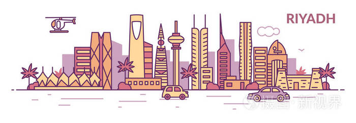 利雅得城市天际线插画-正版商用图片0q7ip3-摄图新视界