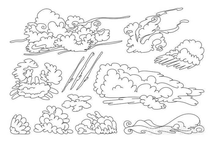 矢量动物形云。黑白线性集插画-正版商用图片0smkyi-摄图新视界