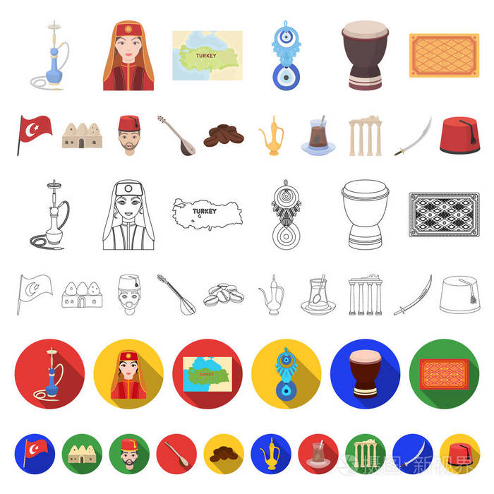 土耳其国家卡通图标集的设计。旅游景点矢量符号股票网站插图插画-正版商用图片0tkt8w-摄图新视界