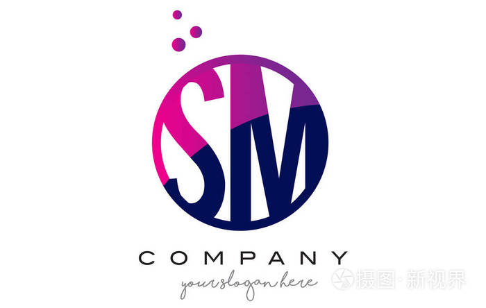 Sm S M 圈字母标志设计与紫色点泡沫插画-正版商用图片0y32lw-摄图新视界