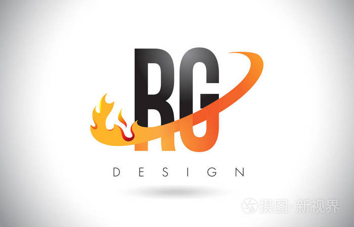 Rg R G 字母标志用火火焰设计和橙色旋风插画-正版商用图片0yfmta-摄图新视界
