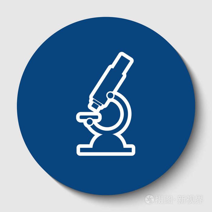 化学显微镜标志实验室。矢量.白色轮廓图标在黑暗的蔚蓝圆圈在白色背景。孤立插画-正版商用图片1028vc-摄图新视界