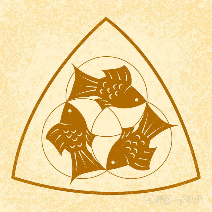 三位一体星期日。基督教节日。三条鱼, 对称地位于。在米色的垃圾背景上插画-正版商用图片11vtah-摄图新视界