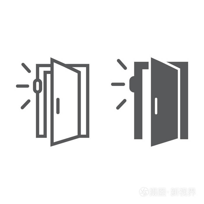 门传感器线和字形图标, 访问和安全, 自动门标志, 矢量图形, 在白色背景的线性图案插画-正版商用图片13qu88-摄图新视界