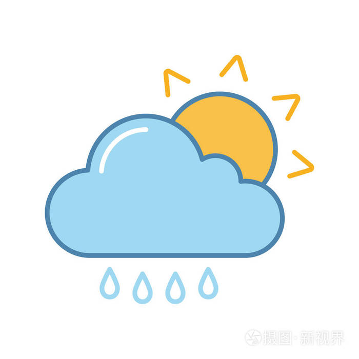 带有太阳颜色图标的雨。 晴天和雨天。 小雨。 细雨散落的淋浴。 云太阳和雨滴。 天气预报。 孤立矢量插图插画-正版商用图片13t4yc-摄图新视界
