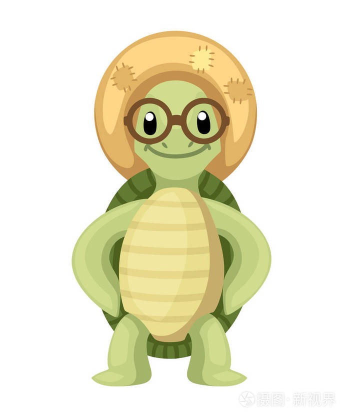快乐可爱的乌龟微笑着站着。 卡通人物设计。 在白色背景上隔离的平面矢量插图。插画-正版商用图片1468je-摄图新视界