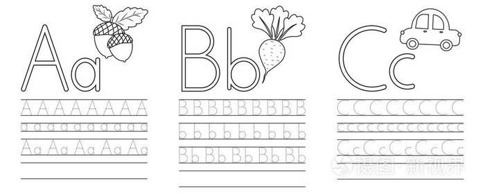 字母ABC的书写练习。 着色书。 儿童教育。 矢量插图插画-正版商用图片14qvgu-摄图新视界