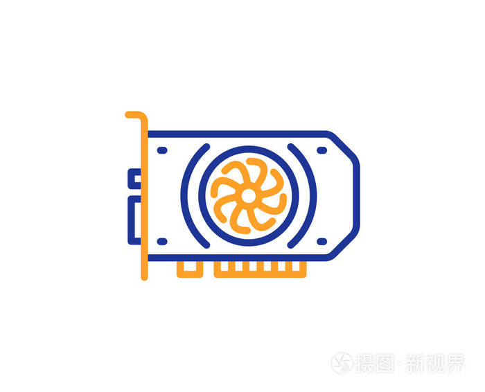 GPU图形卡线图标。计算机部件硬件标牌..多彩的轮廓概念..蓝橙细线彩色GPU图标..矢量插画-正版商用图片14ybew-摄图新视界