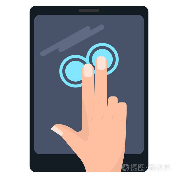 双触摸和保持手势与两个手指在平板矢量插图。 平面风格设计。 彩色图形插画-正版商用图片1830d2-摄图新视界