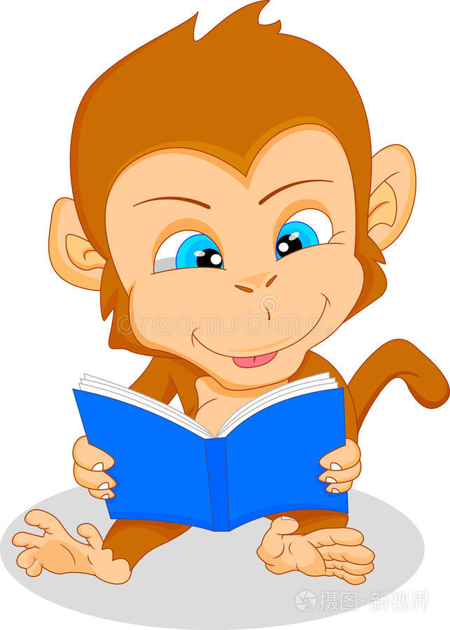 可爱的小猴子读书插画-正版商用图片1khjy9-摄图新视界