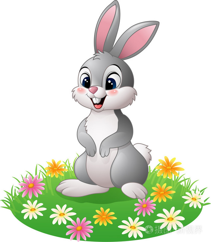 卡通兔子在草地上插画-正版商用图片1q51gw-摄图新视界