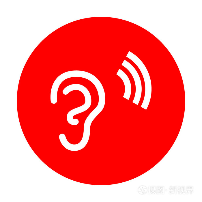 人类的耳朵标志。白色图标上的红色圆圈插画-正版商用图片1qj0ui-摄图新视界