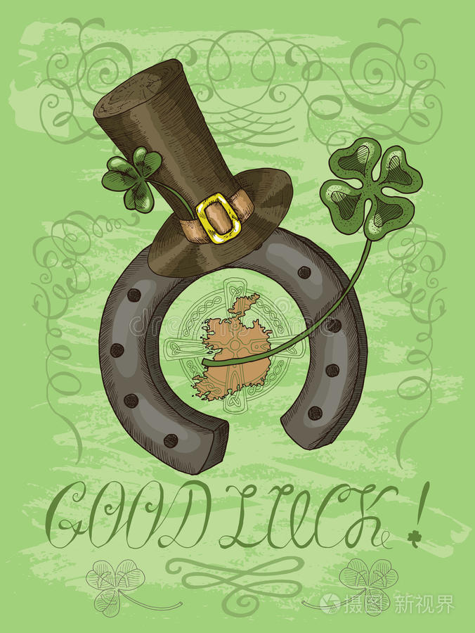 艺术品 艺术 曲线 凯尔特人 地图 三叶草 马蹄铁 绘画插画-正版商用图片1wxiax-摄图新视界