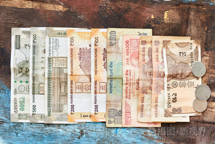 Indian rupees. Indian money, banknotes, and coins in denominatio照片-正版商用 ...